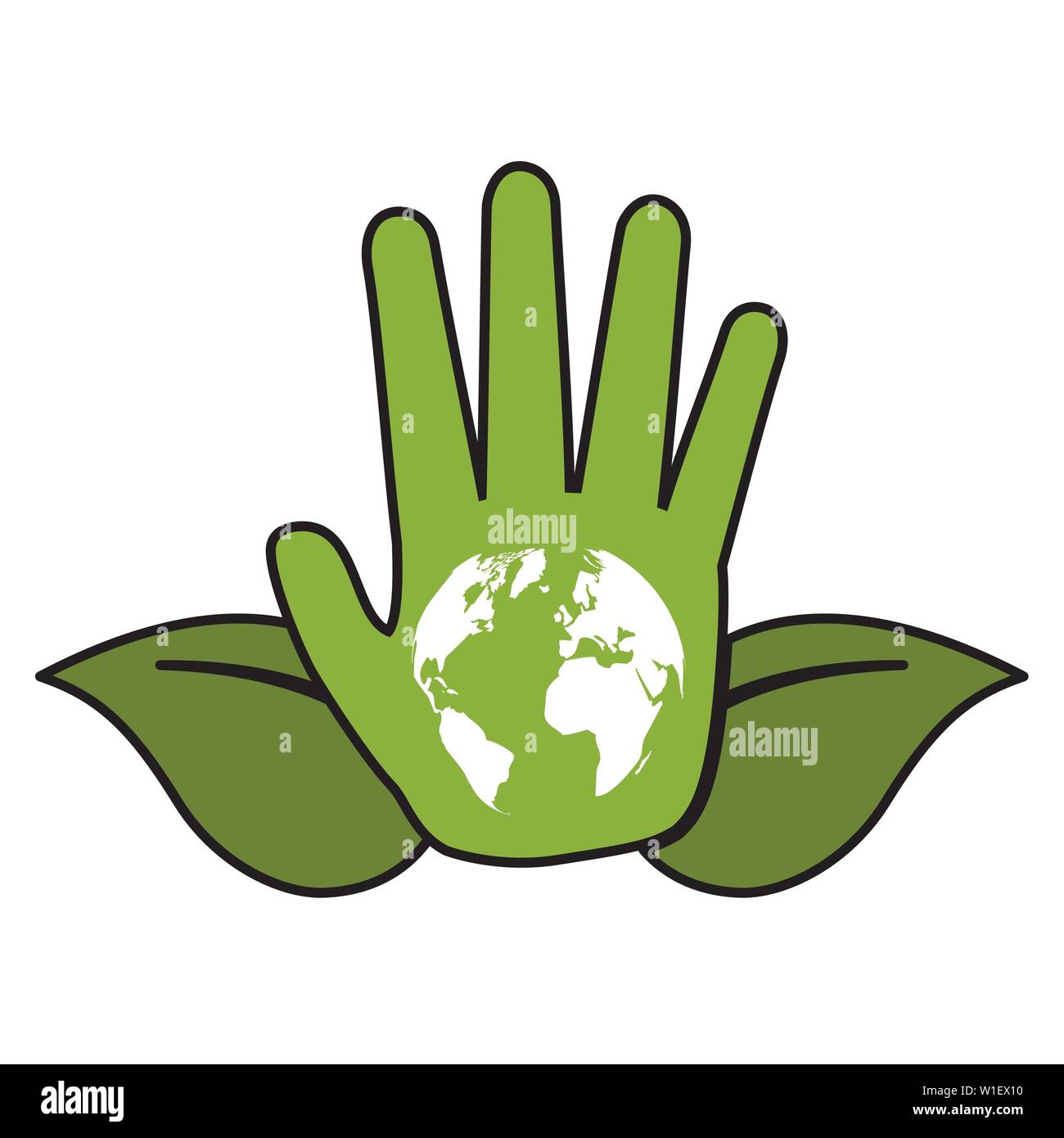 hand world leaves symbol eco friendly environment vector illustration ...