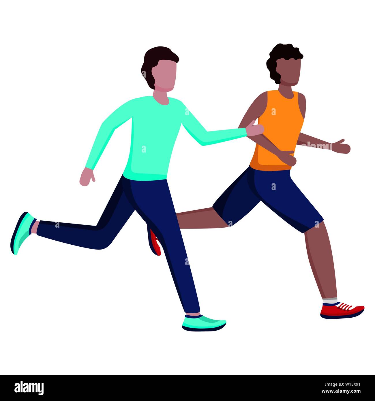 two men practicing running activity vector illustration Stock Vector ...