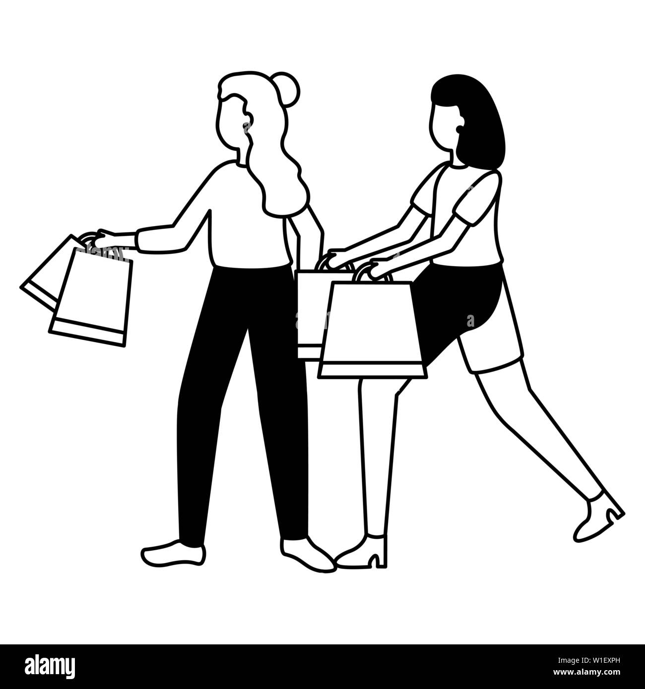 two women holding shopping bags vector illustration Stock Vector Image ...