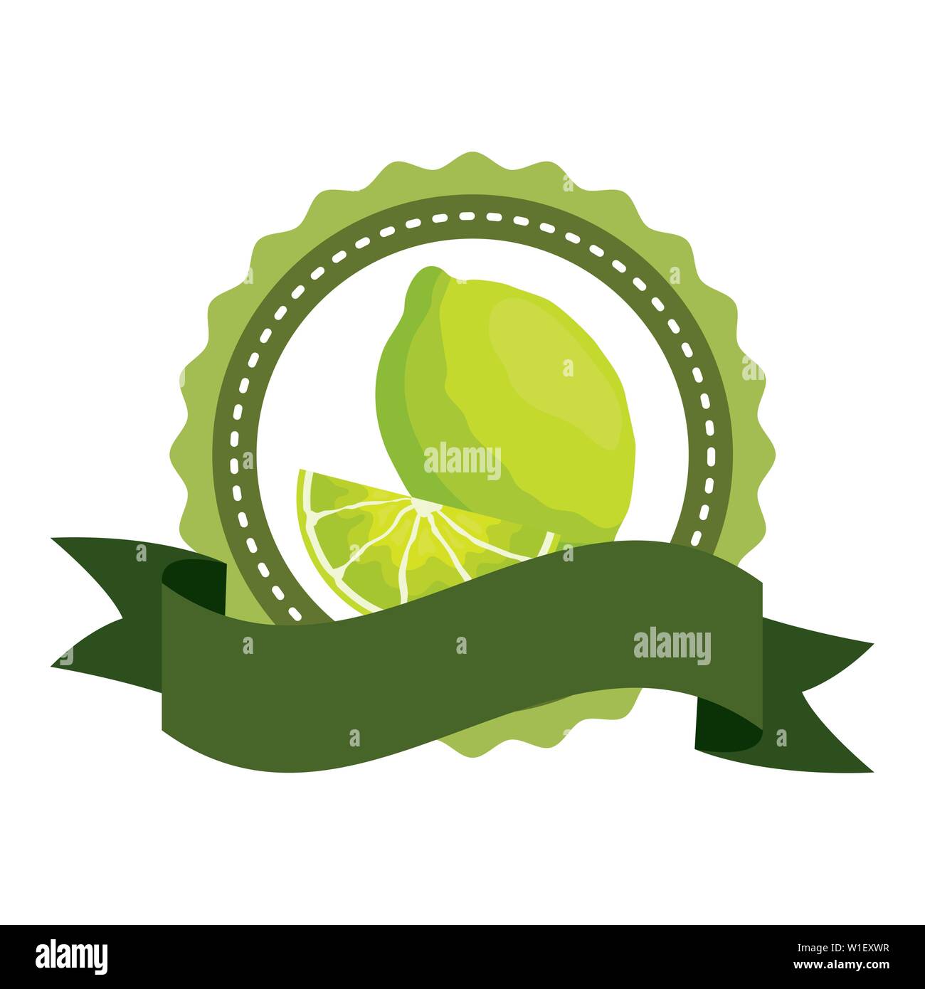 lemon tropical fruits badge ribbon vector illustration Stock Vector ...