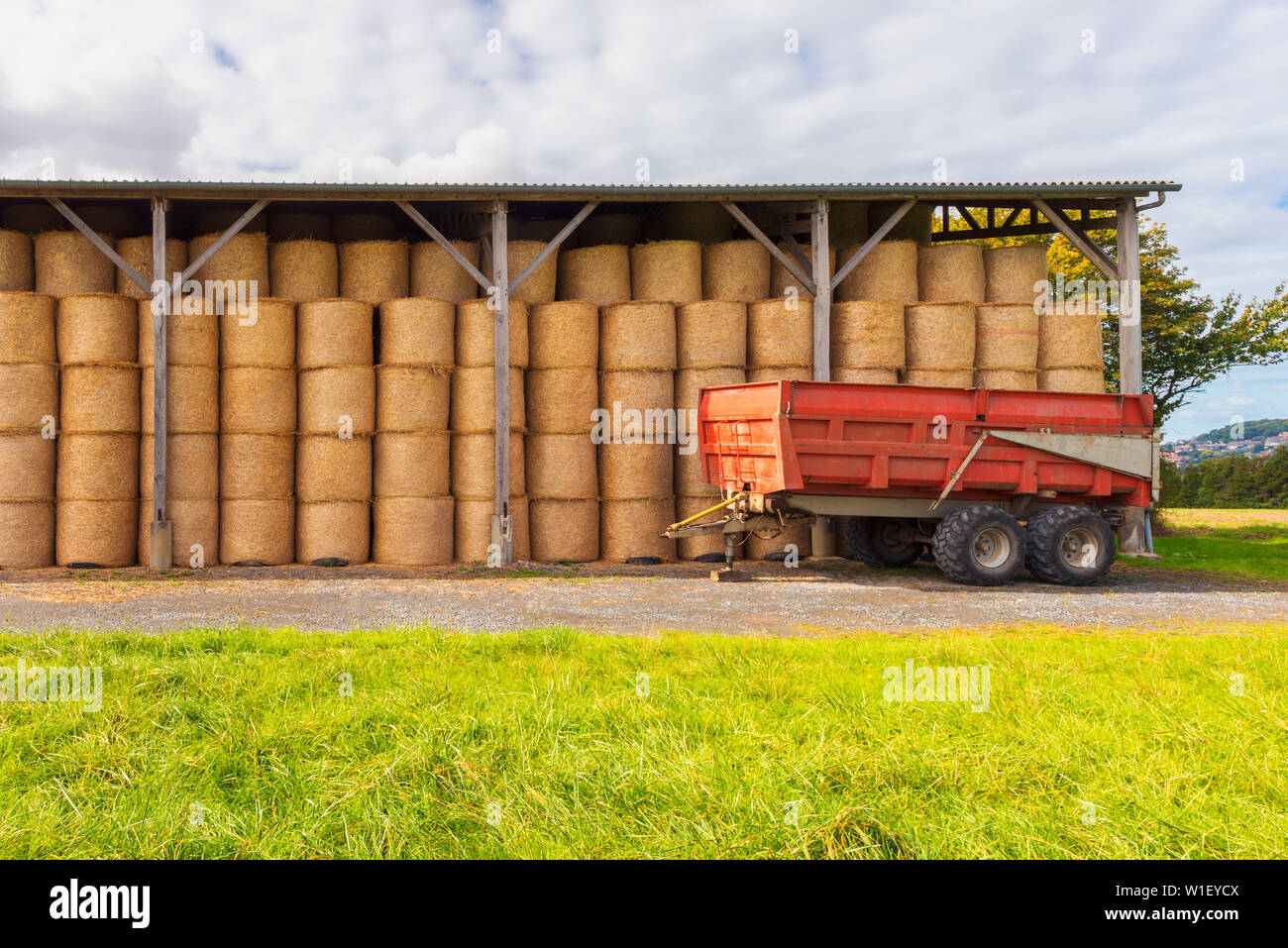 Stacked Hay Bales in Barn on Countryside in Normandy, France Stock ...