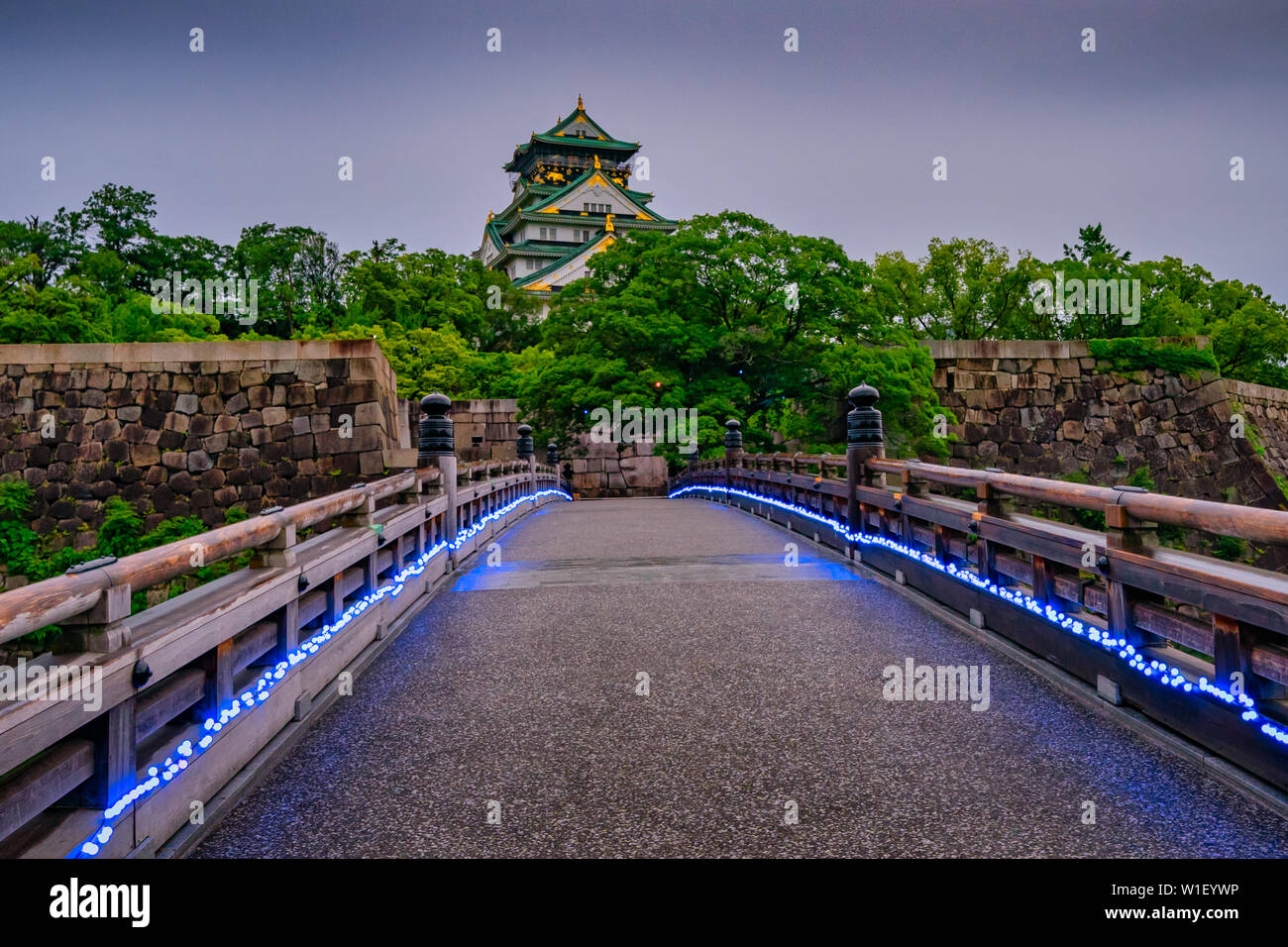 Osaka castle during rain Stock Photo - Alamy