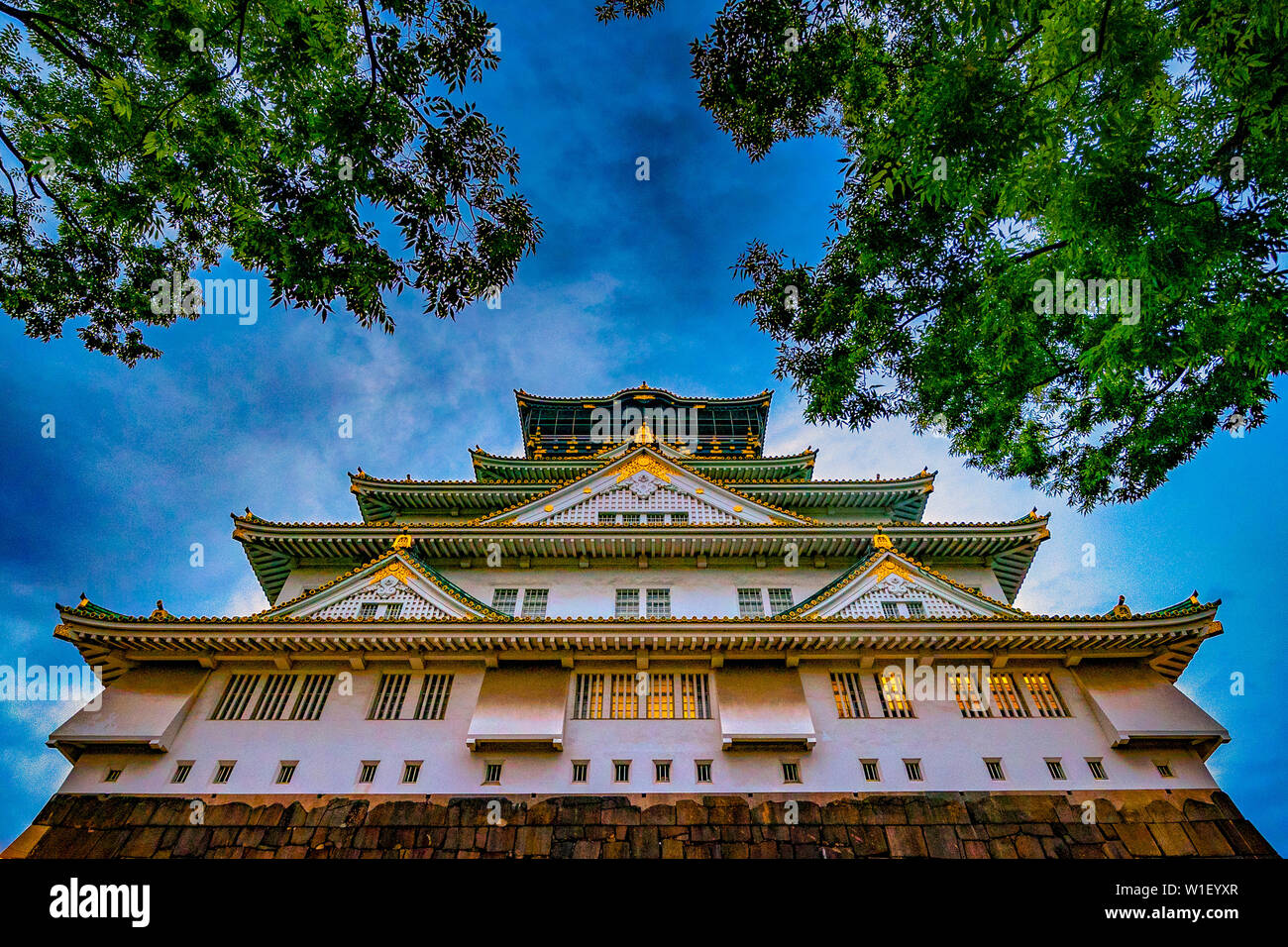 Osaka castle during rain Stock Photo - Alamy