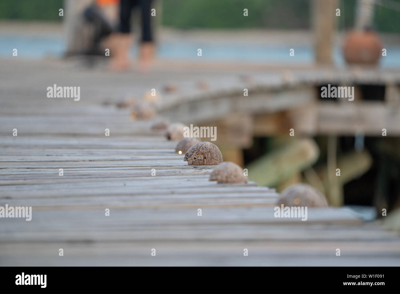 Close up Jetty classic old style with the wood walk way for the ...