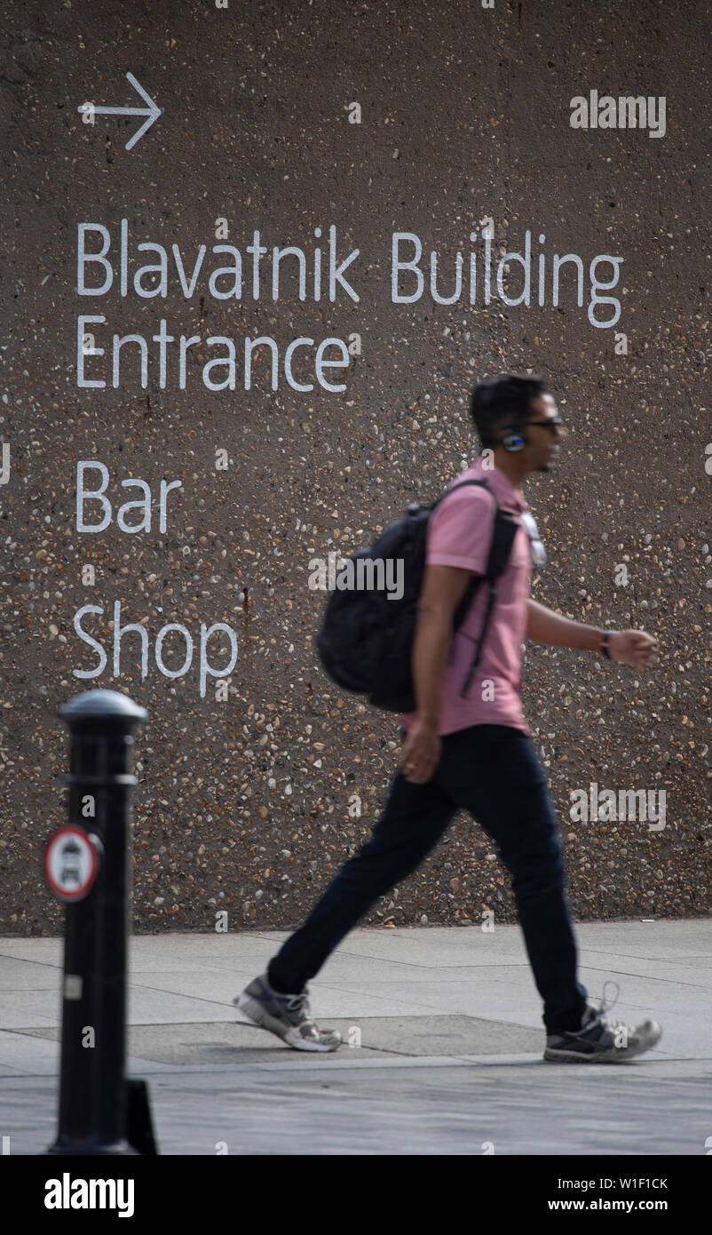 Tate Modern Bankside Blavatnik Building entrance sign with passing ...