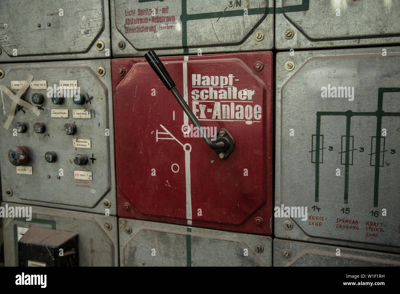 vintage main switch lever in factory Stock Photo - Alamy