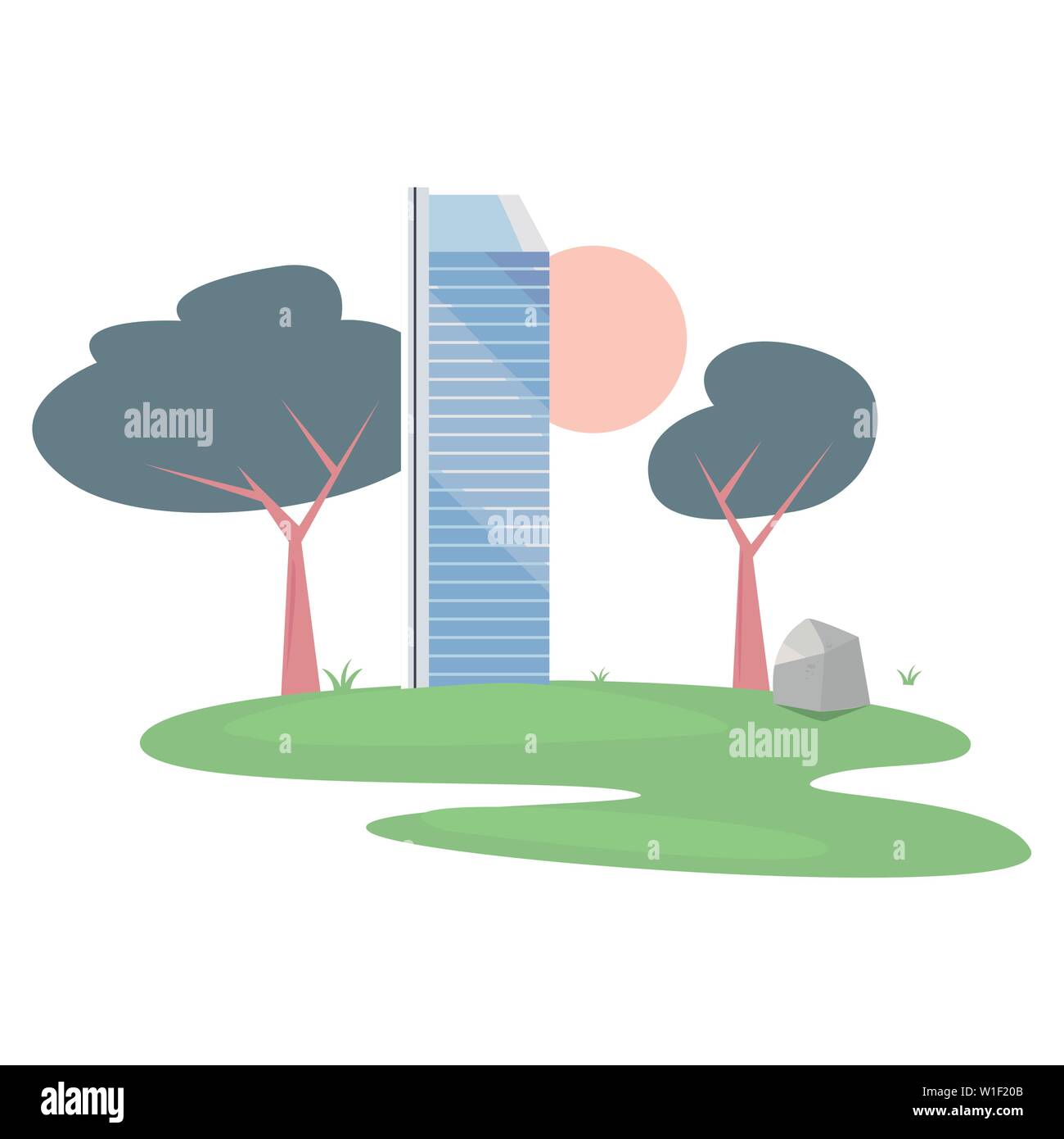 skyscraper building tower trees outdoors vector illustration Stock ...
