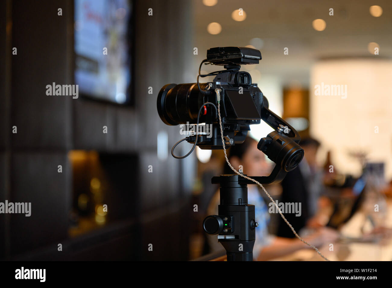 Mirrorless camera with mic wireless on gimbal stabilizer for filming ...