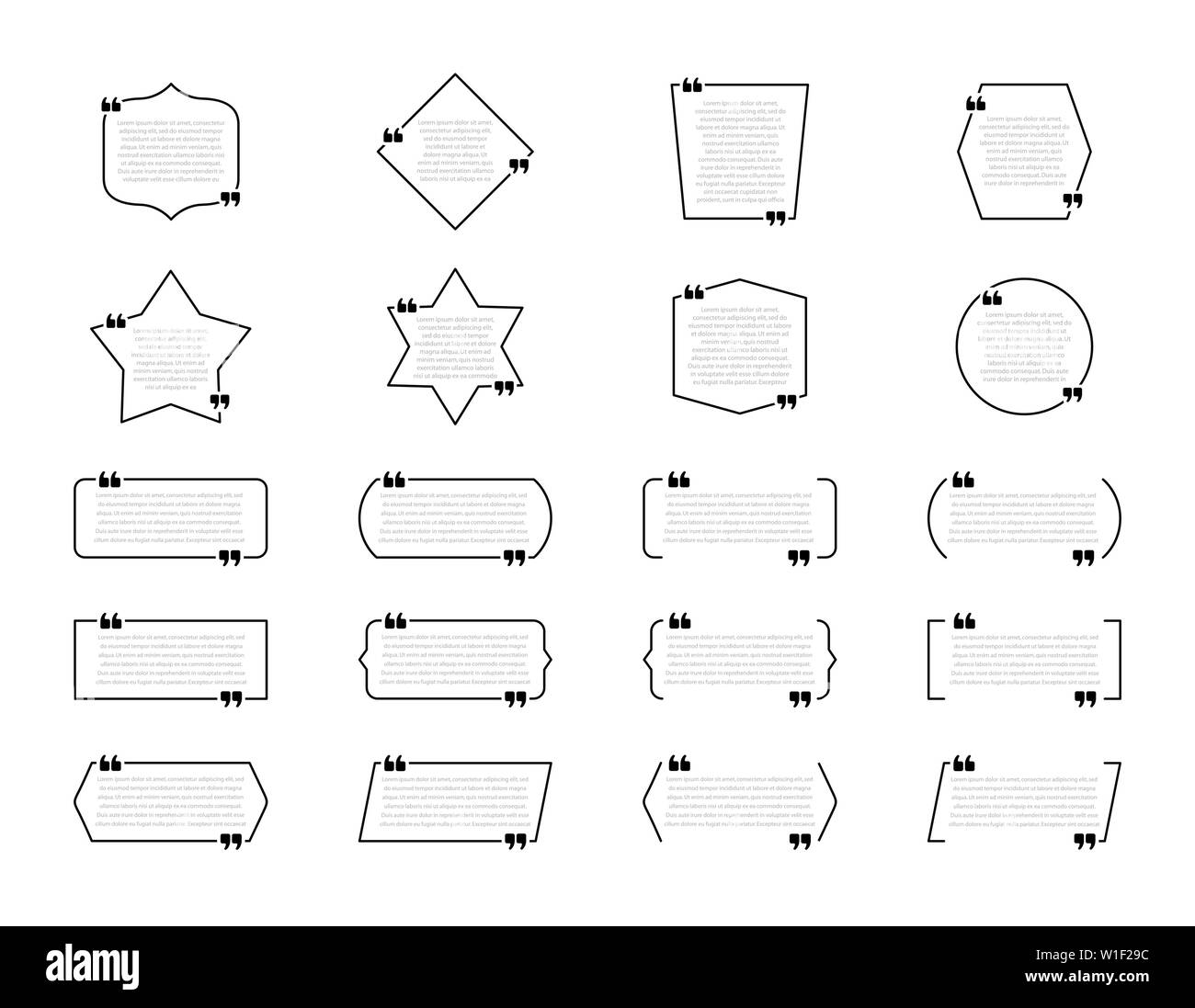 Set of quote boxes. Speech bubbles, blank frames for citations isolated ...