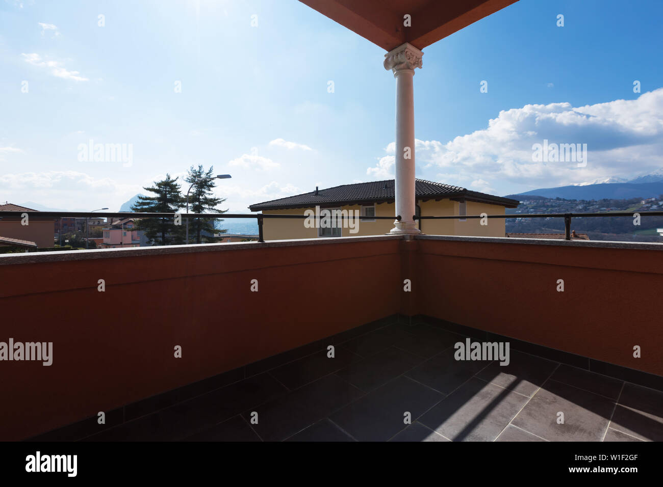 Terrace with view in the villa Stock Photo - Alamy