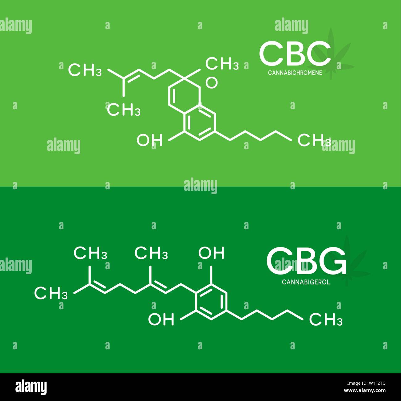 CBC and CBG formula. Cannabichromene and cannabigerol molecule ...