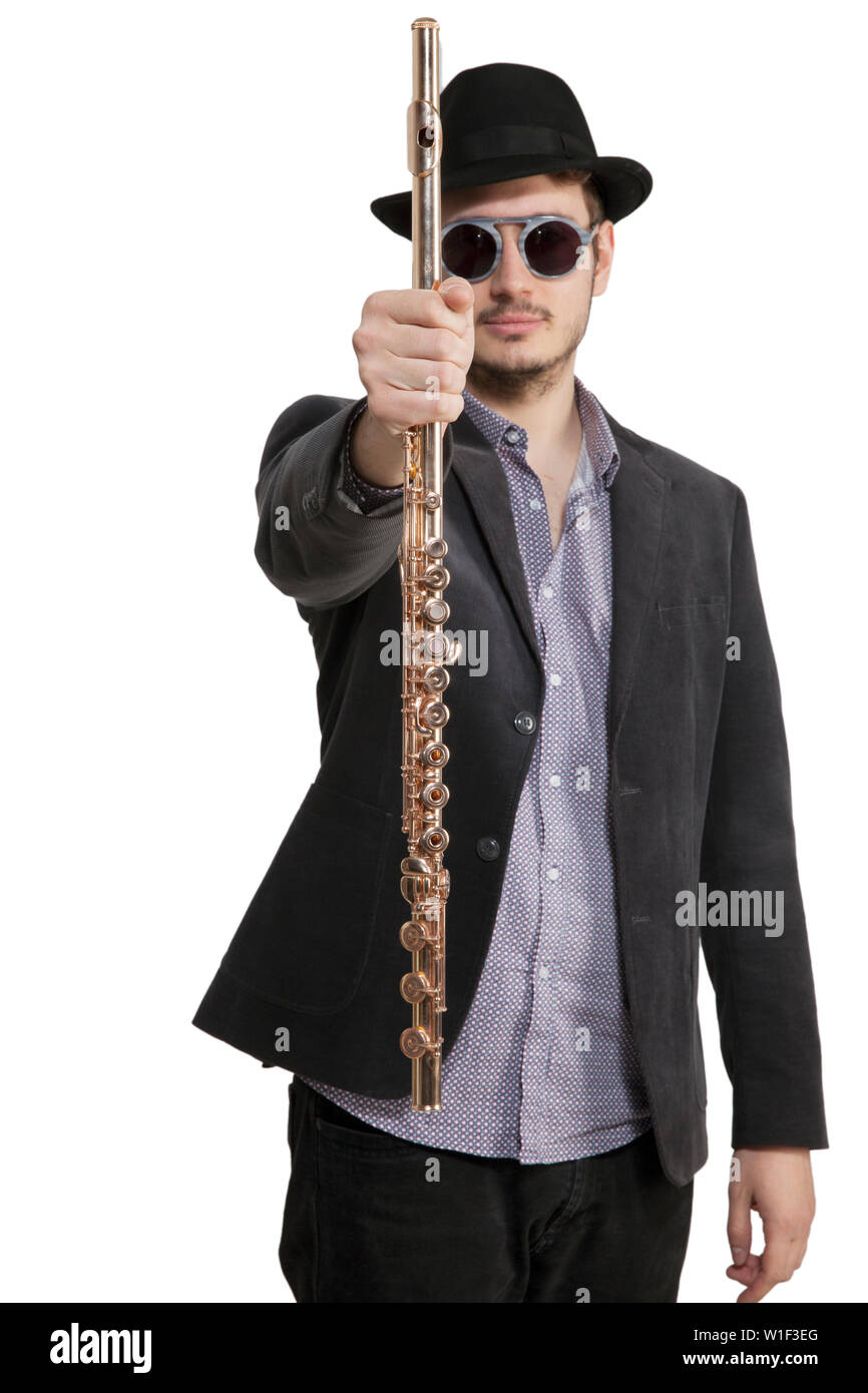 Portrait studio musician with his musical instrument Stock Photo - Alamy