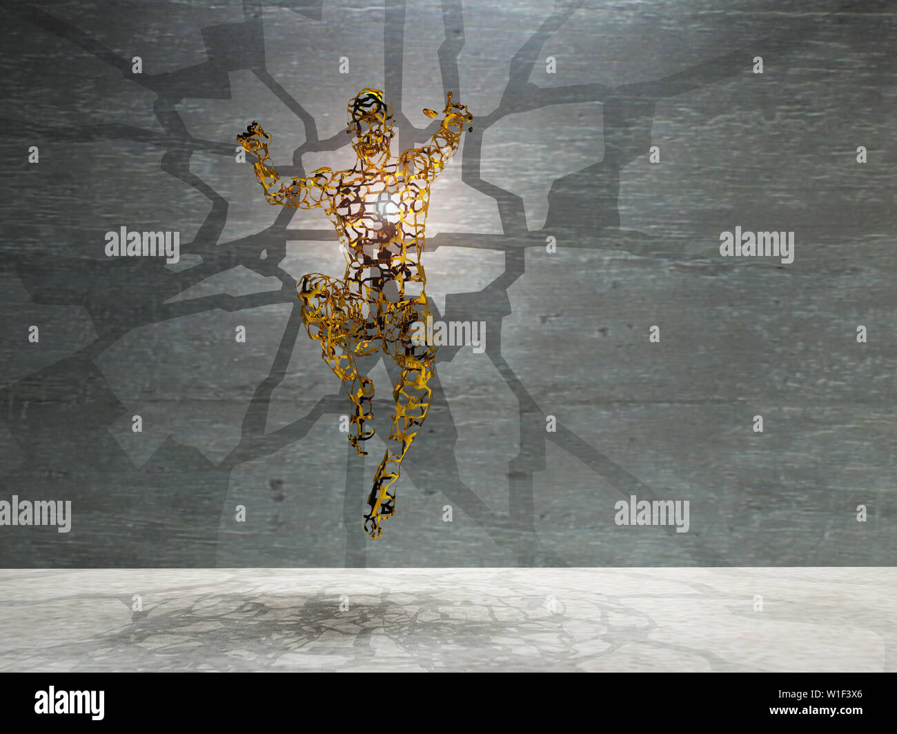 Men's figure made of gold with light rays Stock Photo - Alamy
