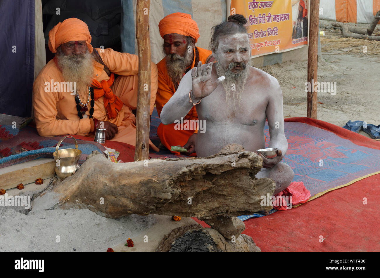 Sadhu covered with white ashes, For Editorial Use Only, Allahabad Kumbh ...