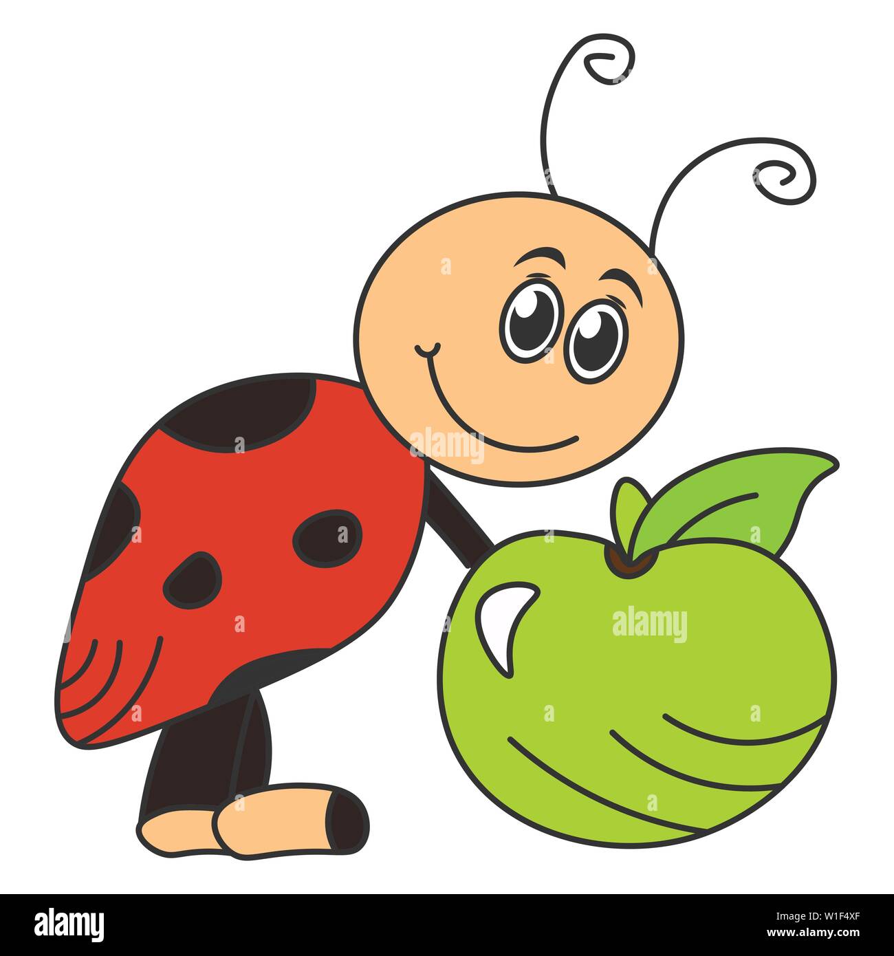 Cartoon ladybug holding an apple. Color drawing. Vector illustration ...