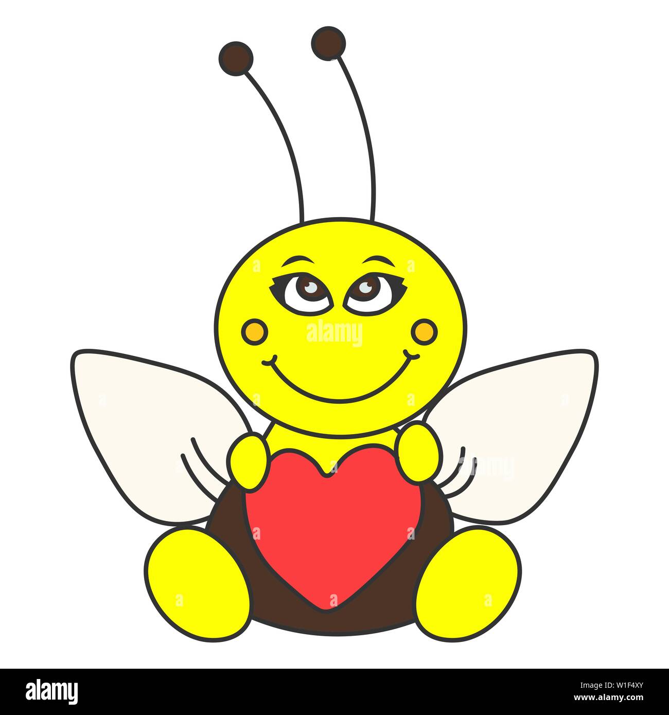 Happy bee sits embracing with a heart. Color drawing. Vector ...