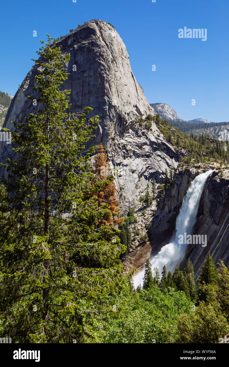 Vertical View Of Nevada Fall And Liberty Cap From John Muir Trail With