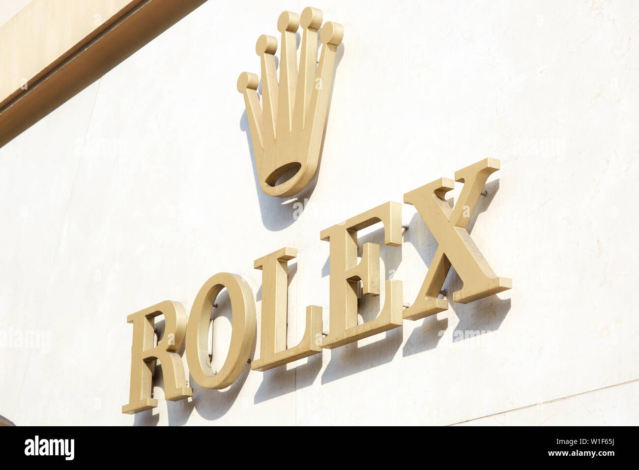 MONTE CARLO, MONACO - AUGUST 19, 2016: Rolex luxury watch store golden ...