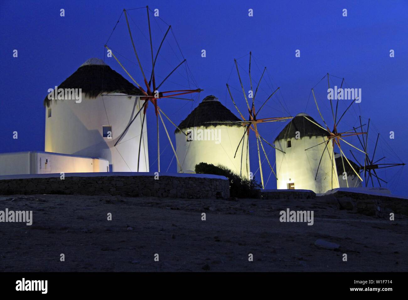 traditional greek windmills on mykonos island in greece Stock Photo - Alamy