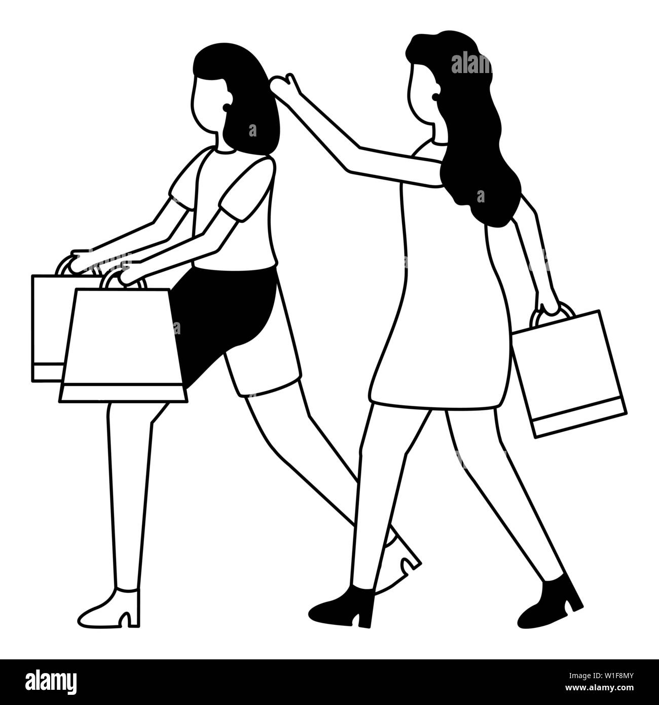 two women holding shopping bags vector illustration Stock Vector Image ...