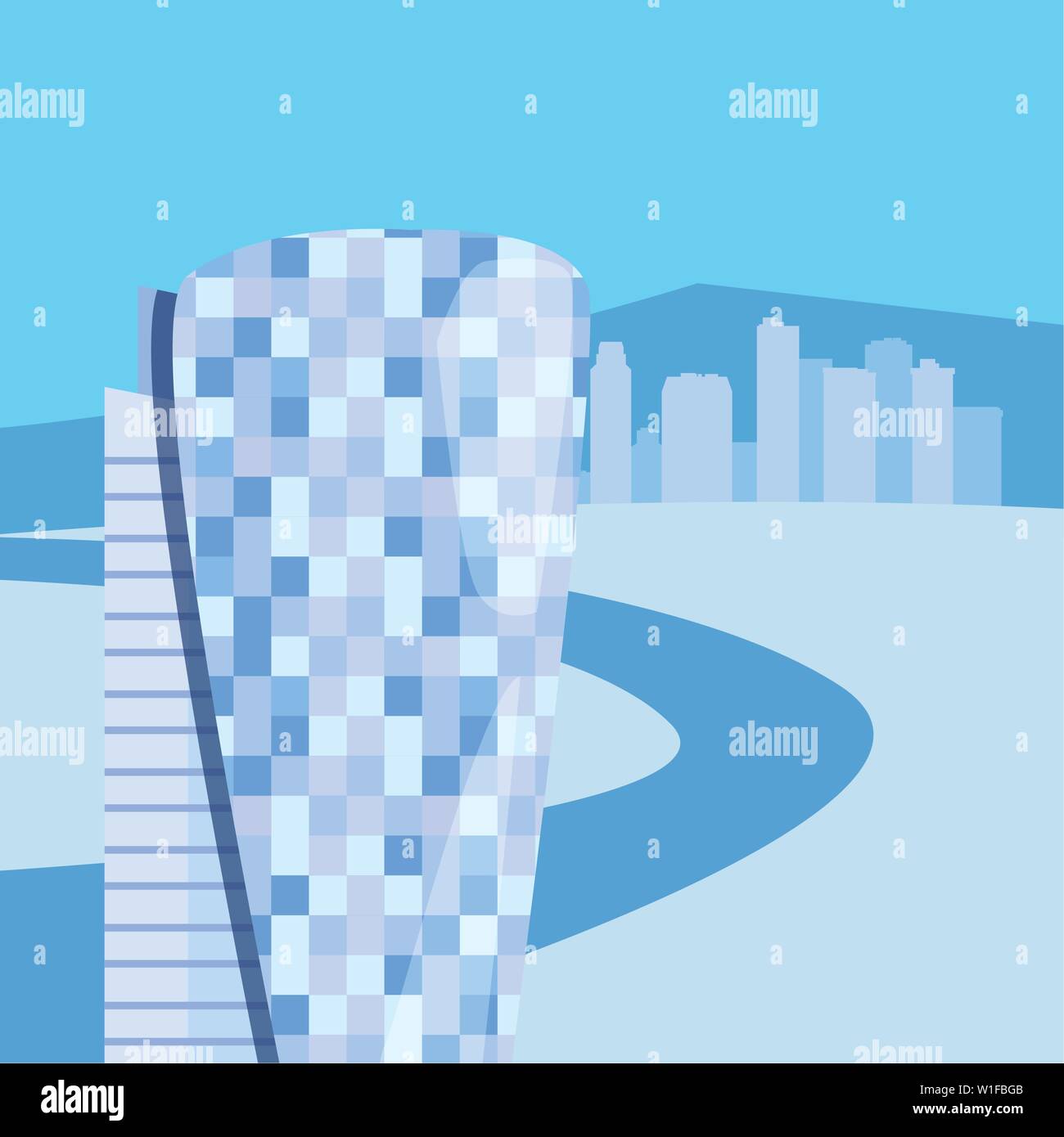 blue city skyline urban buildings city road vector illustration Stock ...