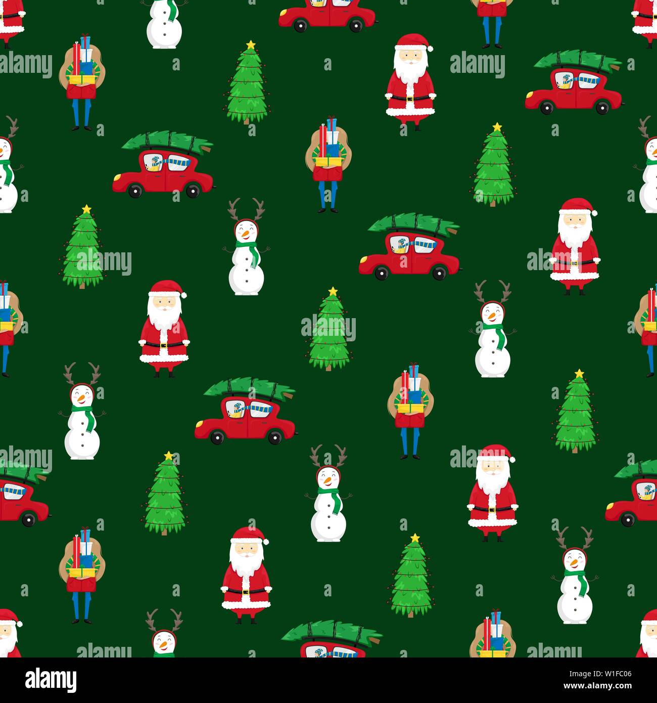 Christmas seamless pattern with Christmas trees, Santa Claus and ...
