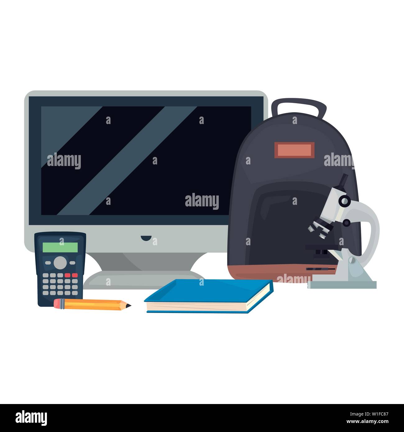 computer backpack book pencil calculator microscope back to school vector illustration vector ...