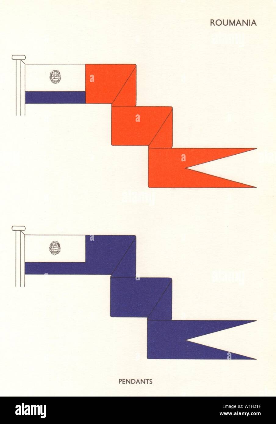 ROMANIA FLAGS. Roumania. Pendants 1964 old vintage print picture Stock ...