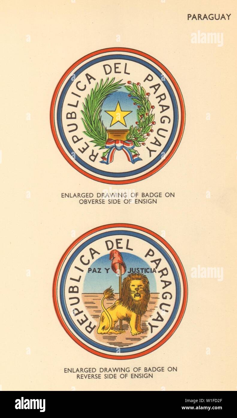 PARAGUAY FLAGS. Badge obverse & reverse side of ensign 1955 old vintage ...
