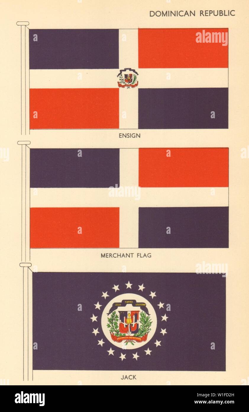 DOMINICAN REPUBLIC FLAGS. Ensign, Merchant Flag, Jack 1955 old vintage ...
