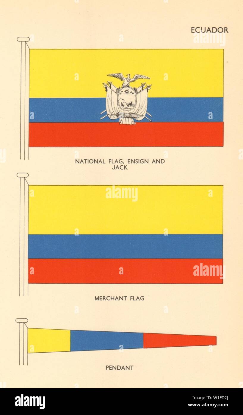 ECUADOR FLAGS. National Flag, Ensign and Jack, Merchant Flag, Pendant ...