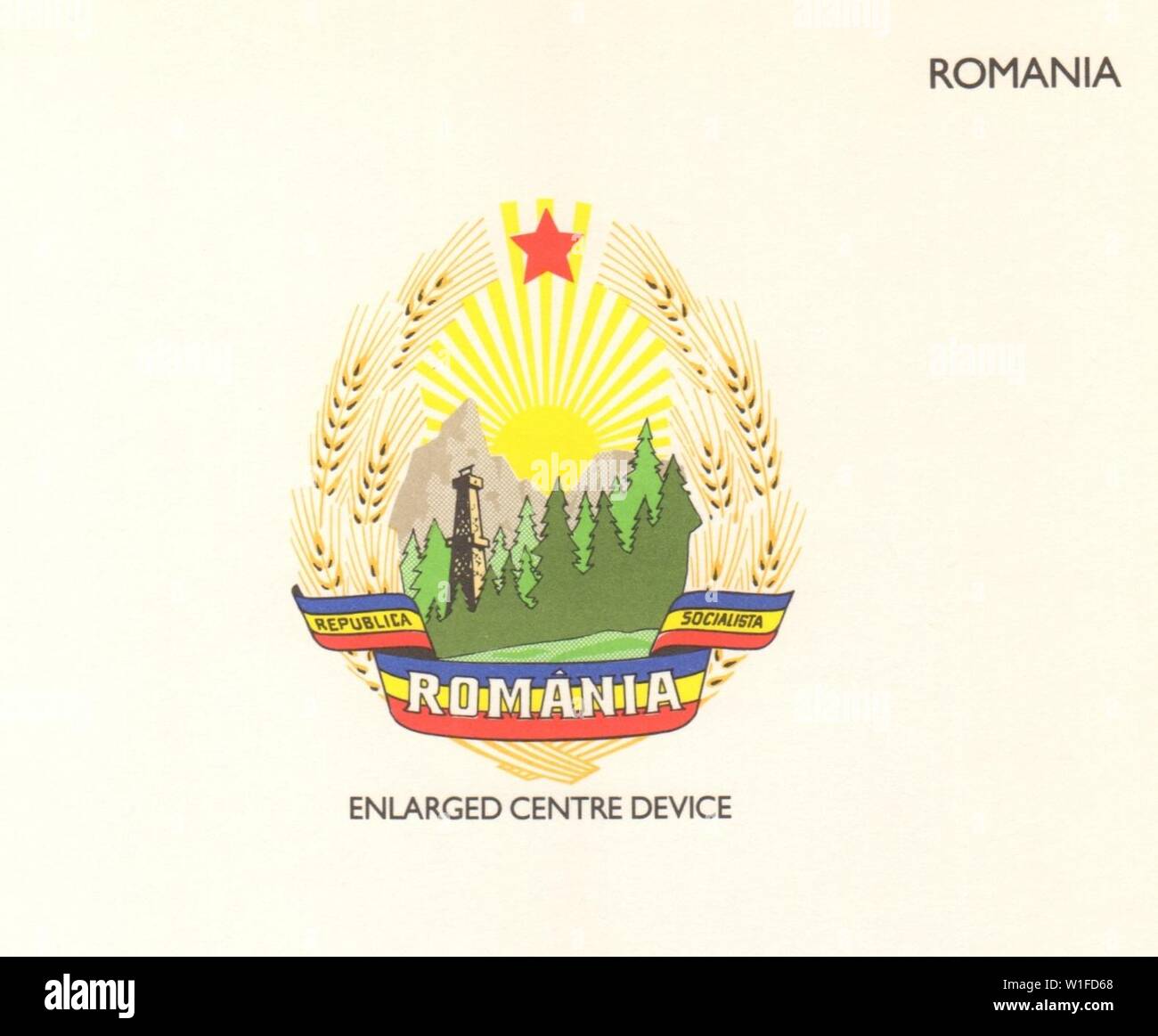 ROMANIA FLAGS. Enlarged Centre Device 1985 old vintage print picture ...