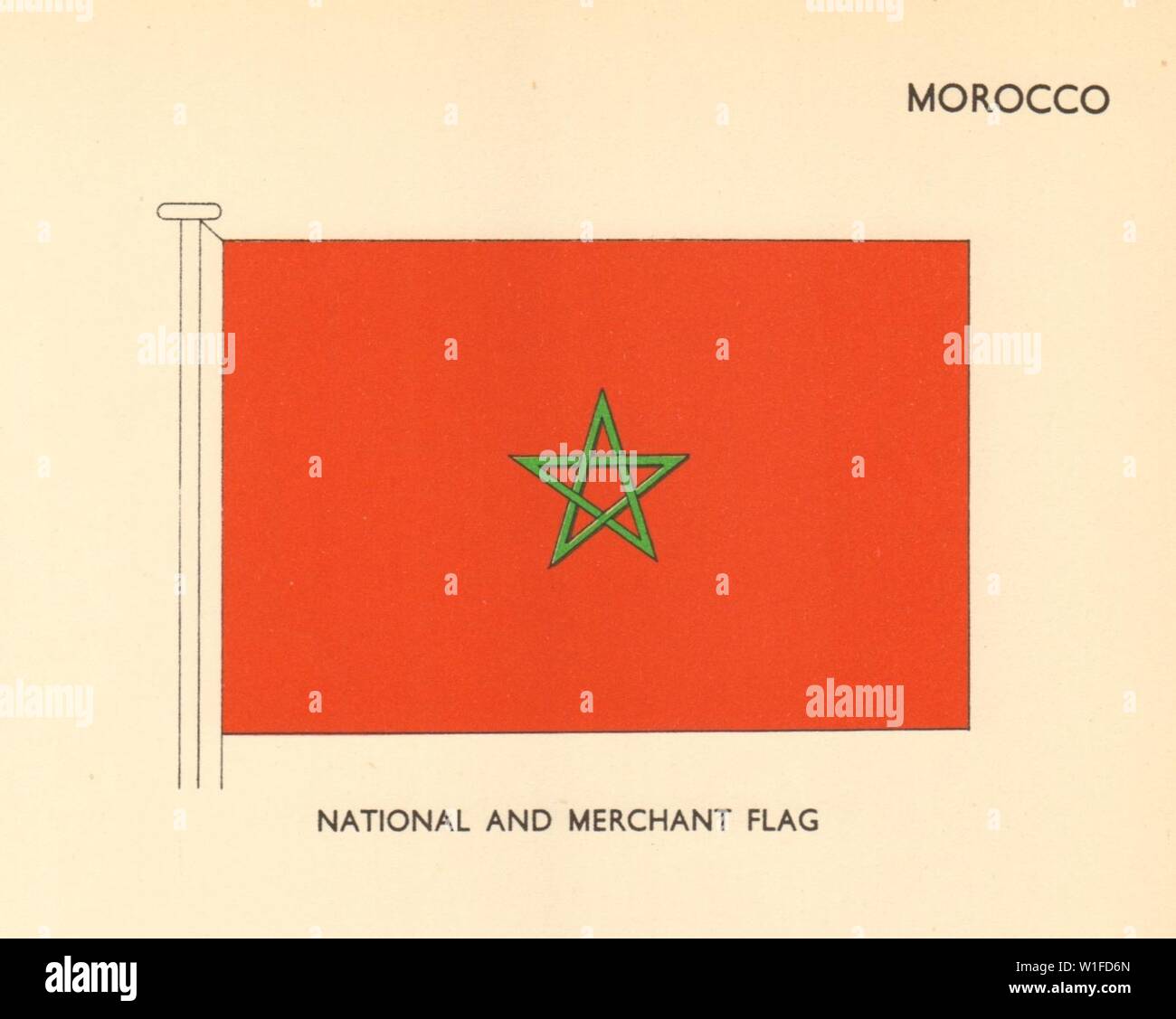 MOROCCO FLAGS. National and Merchant Flag 1958 old vintage print ...