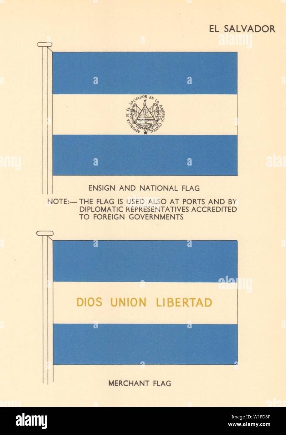 EL SALVADOR FLAGS. Ensign and National Flag, Merchant Flag 1955 old ...