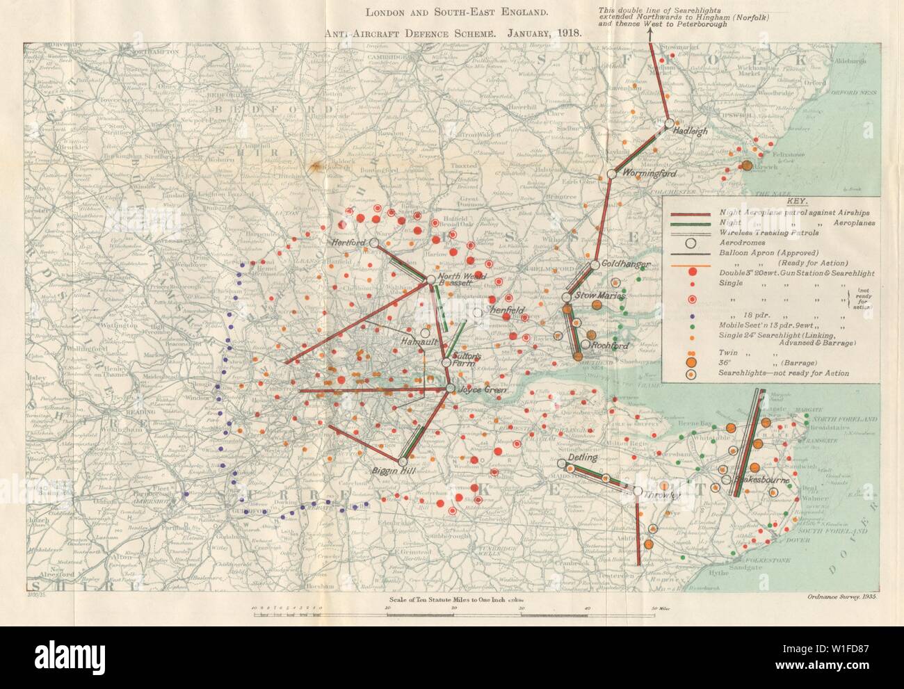 FIRST WORLD WAR London & South-East England Anti-Aircraft defences 1918 ...