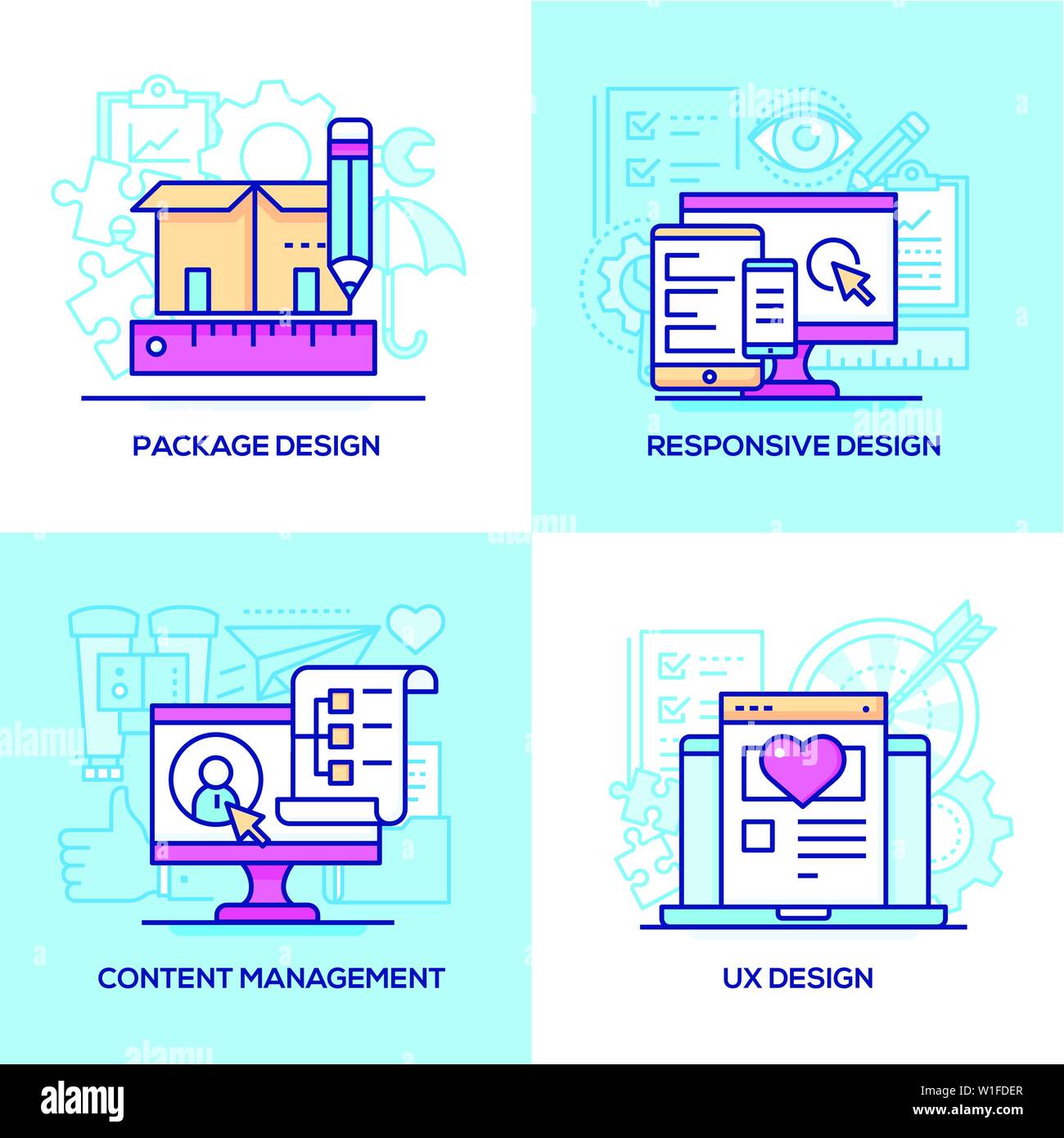 Design services - set of line design style colorful illustrations Stock ...