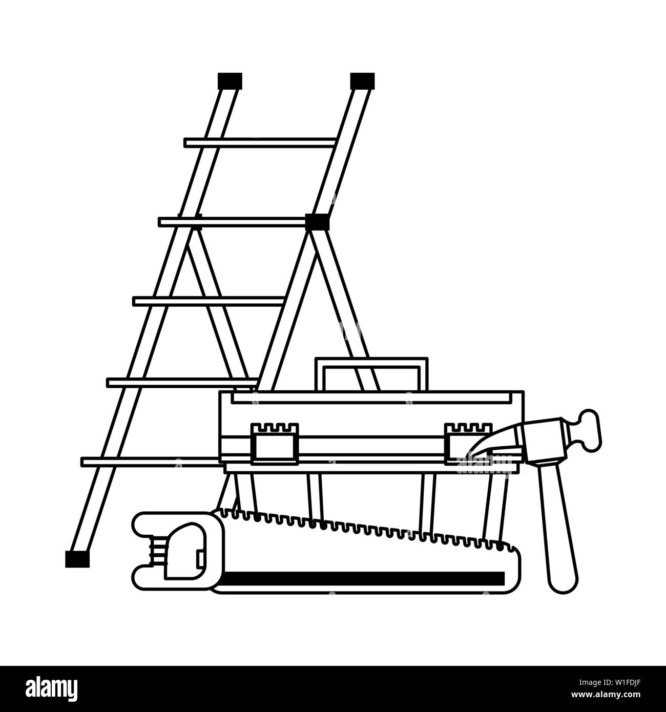 Construction tools and repair equipment in black and white Stock Vector ...