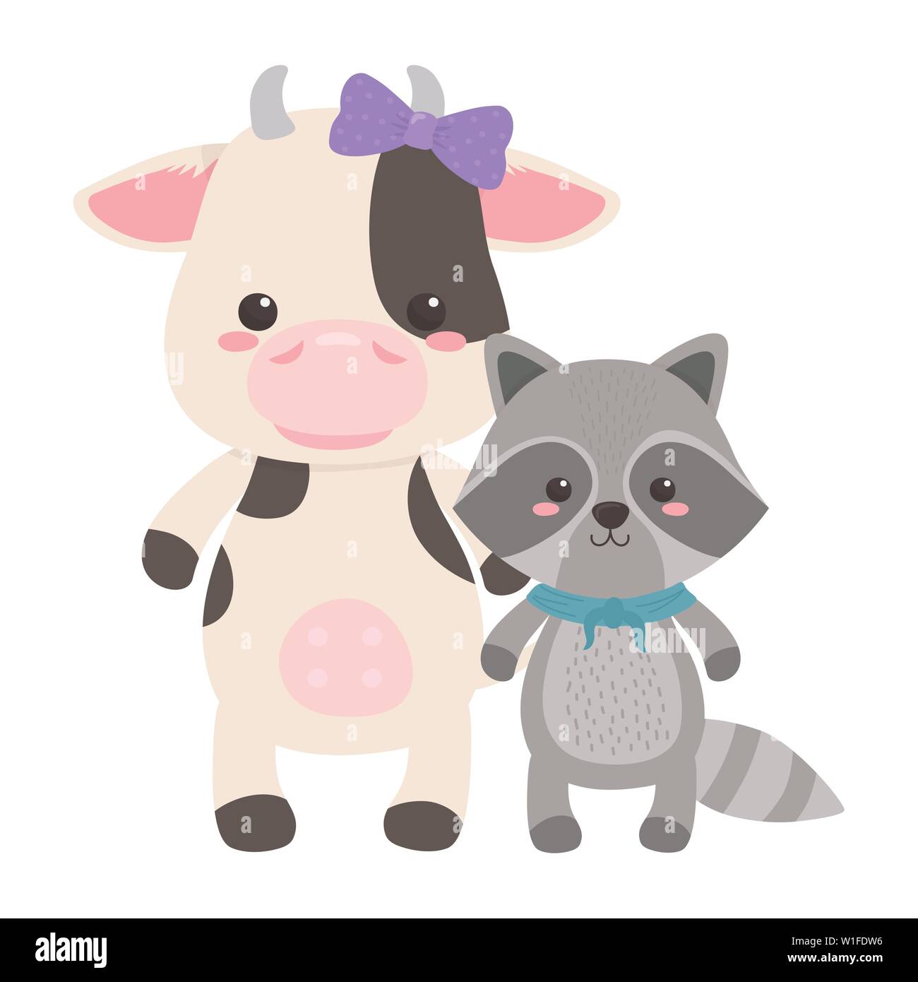 Cow and raccoon cartoon design, Animal cute zoo life nature and fauna ...