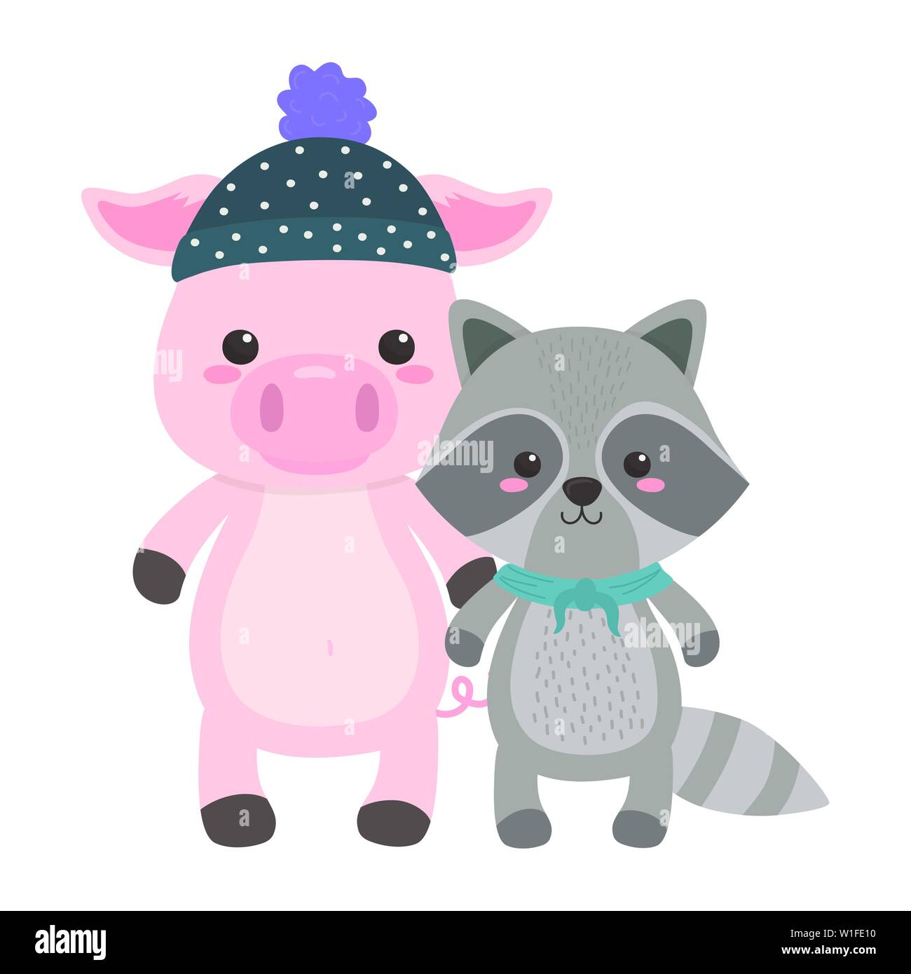 Pig and raccoon cartoon design, Animal cute zoo life nature and fauna ...