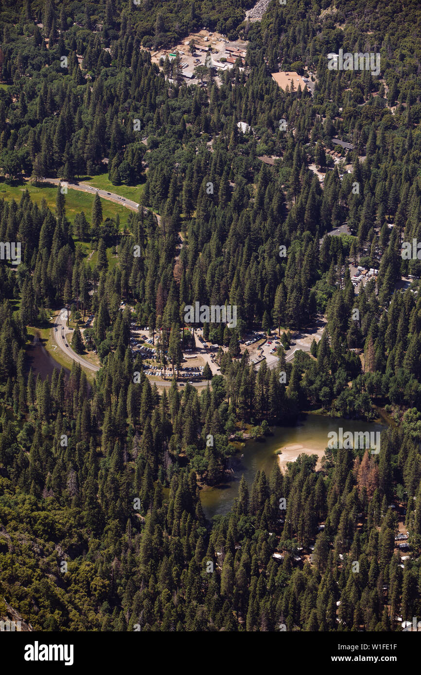 Aerial view of Merced River in Yosemite Valley from Glacier Point in ...
