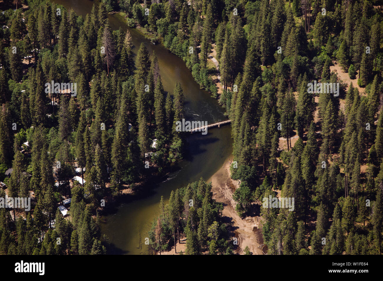 Aerial view of Merced River in Yosemite Valley from Glacier Point in ...