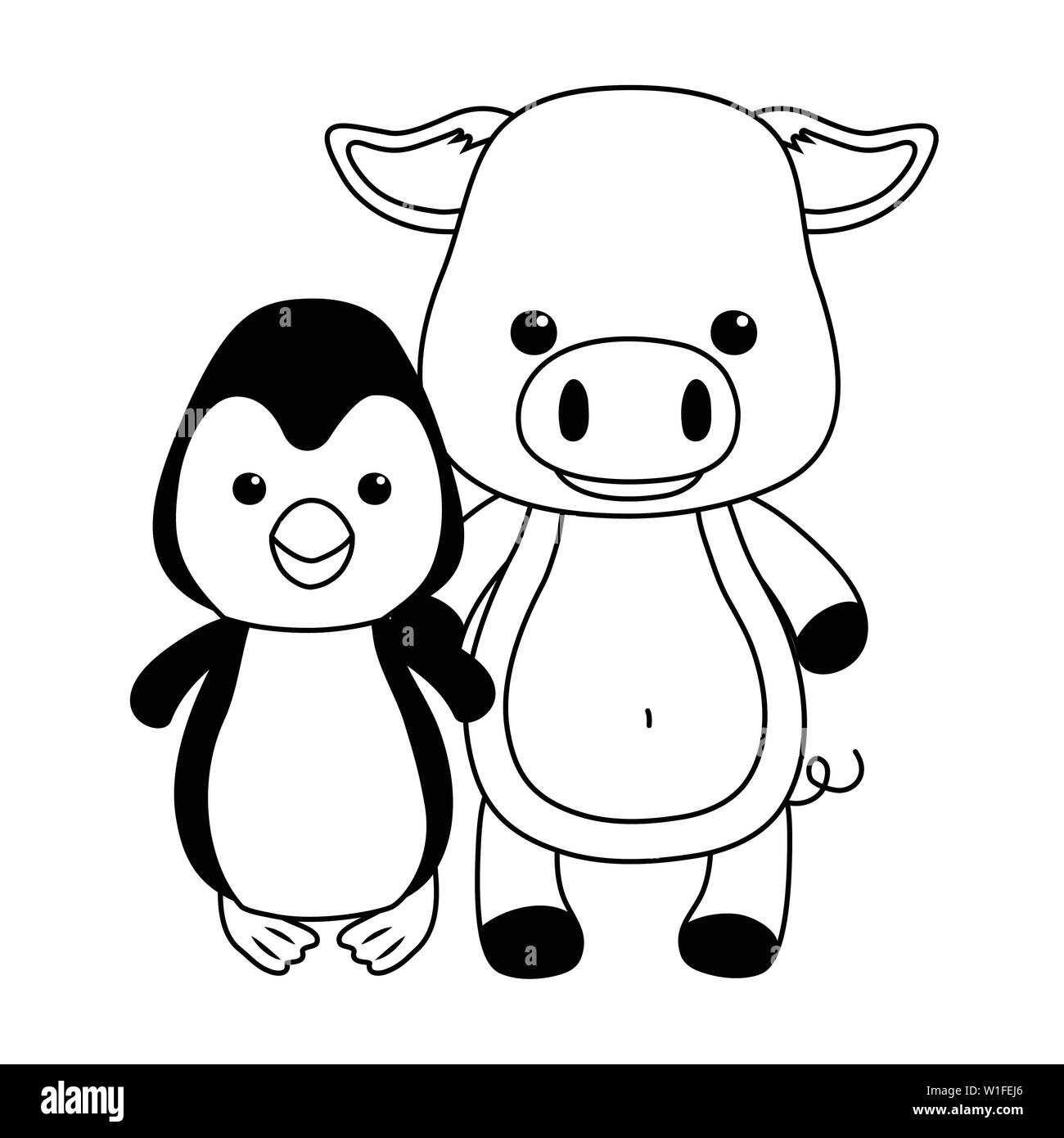 Penguin and pig cartoon design, Animal cute zoo life nature and fauna ...