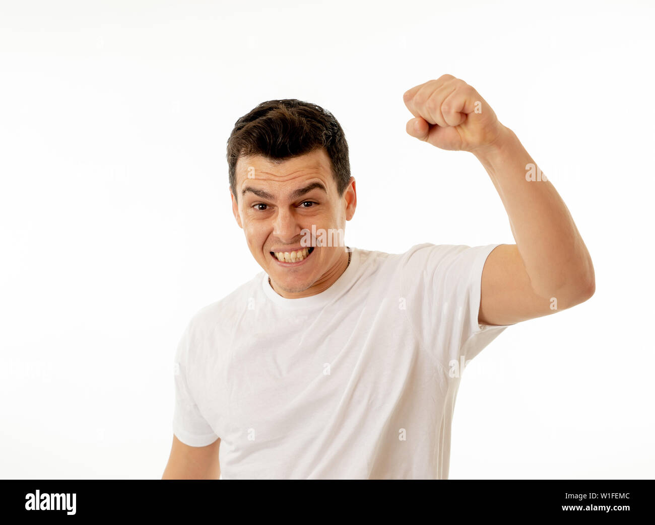 Man rejoices in achieving his goal, wining the lottery or having great ...