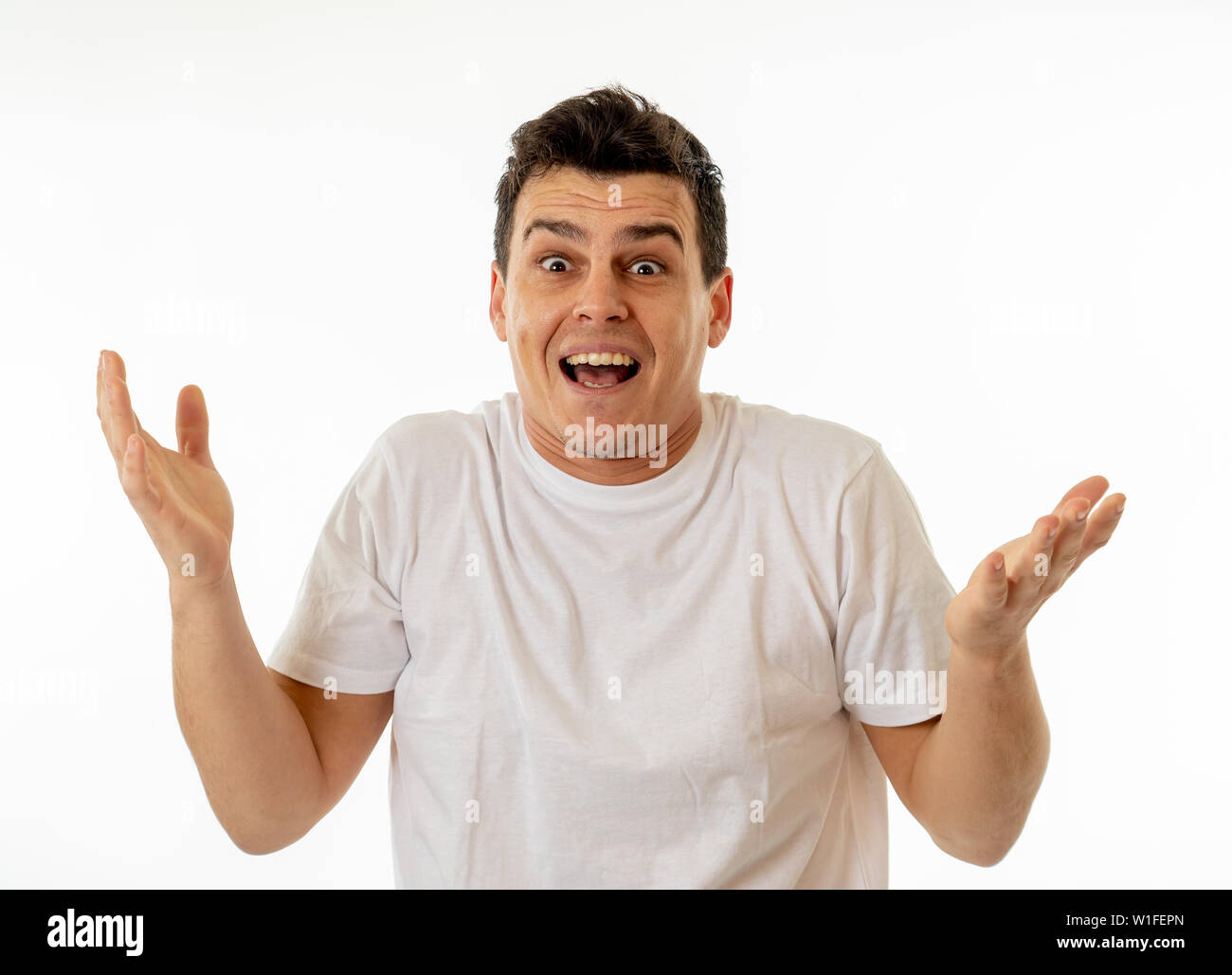 Man rejoices in achieving his goal, wining the lottery or having great ...