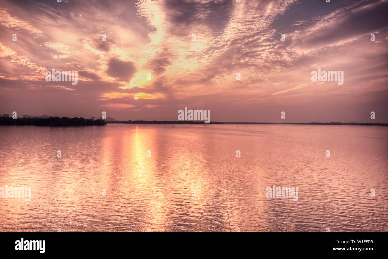 water lake sun sunset dawn Stock Photo - Alamy