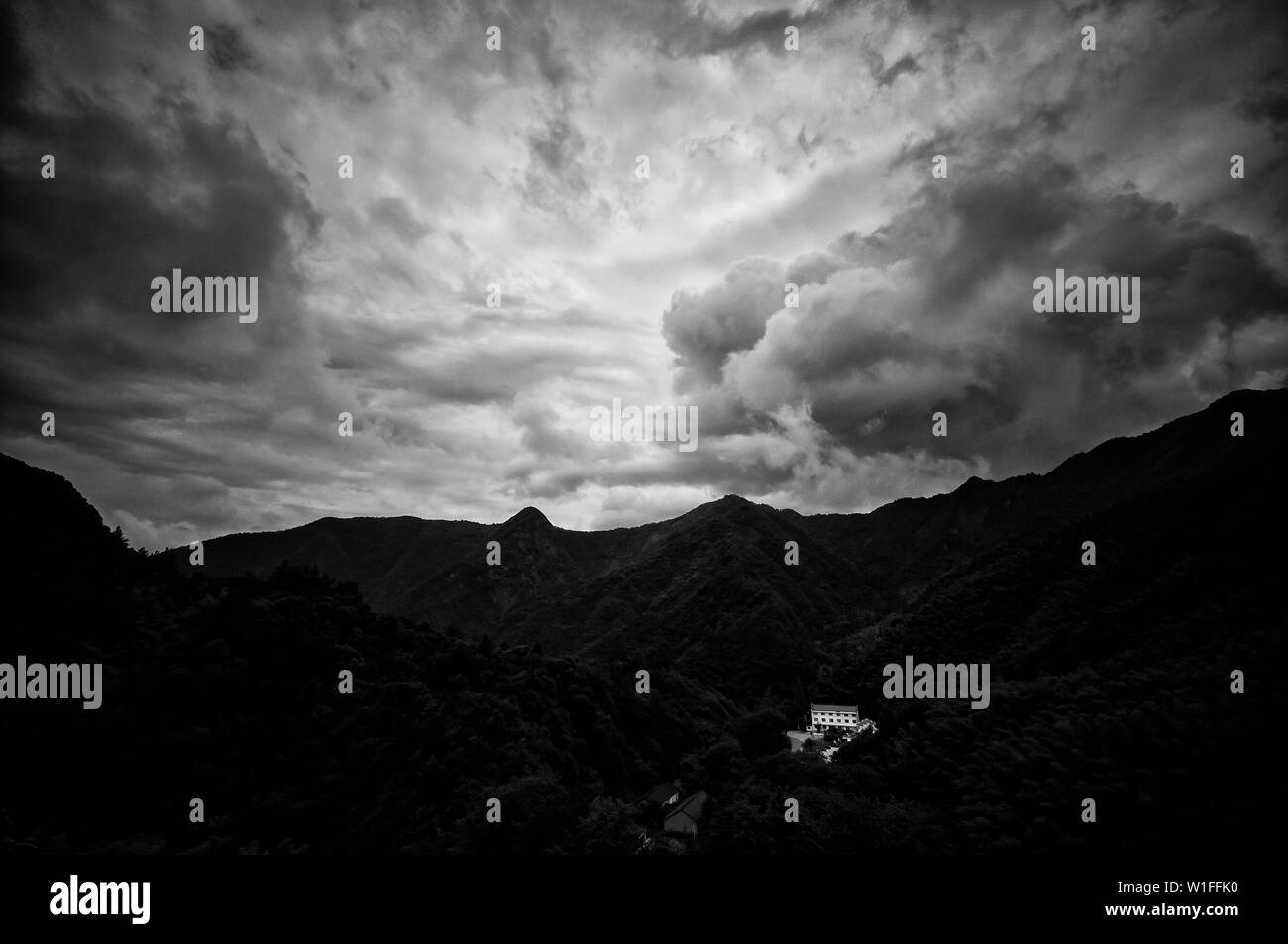 monochrome sky storm sunset mountain Stock Photo - Alamy