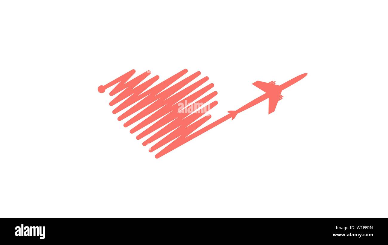 Plane and its track in the shape of a heart on white background. Vector ...