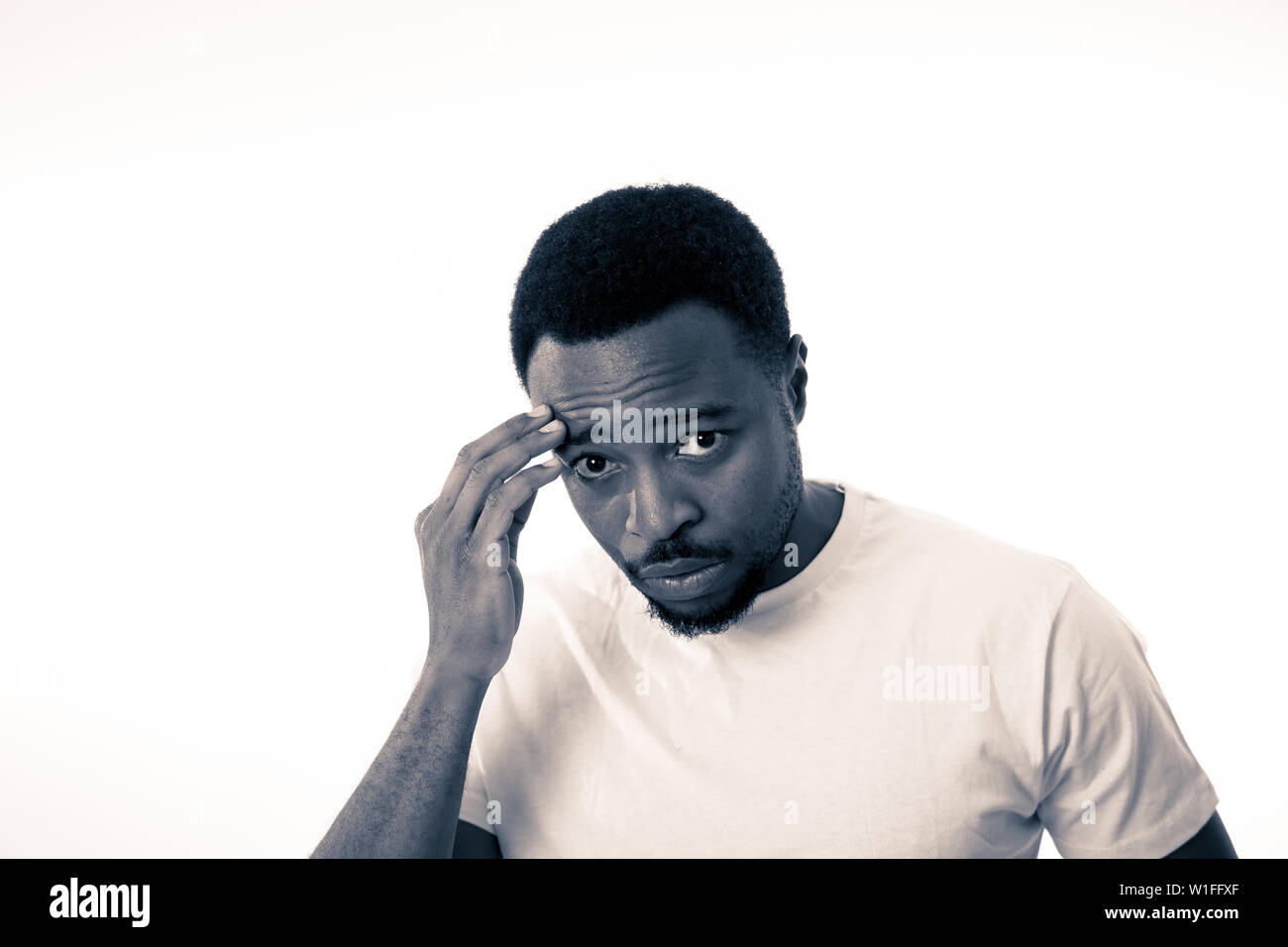 Portrait of african american adult in pain with sad and exhausted face ...