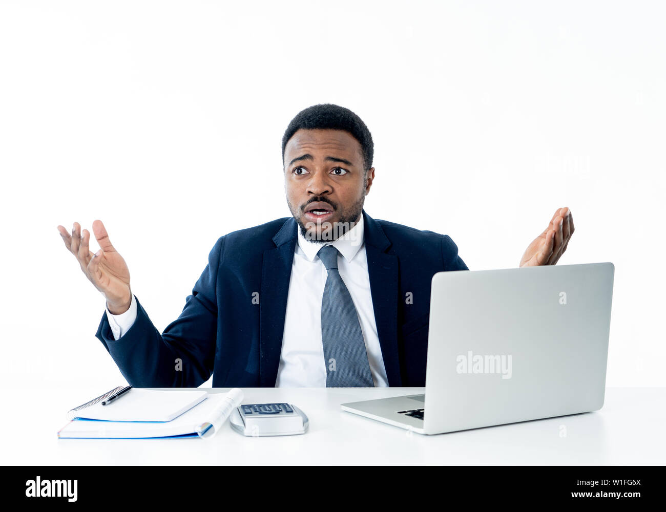 Angry and desperate african american entrepreneur businessman shouting ...
