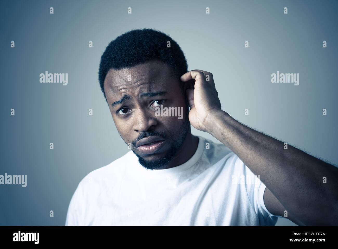Portrait of attractive man sad and depressed suffering depression ...